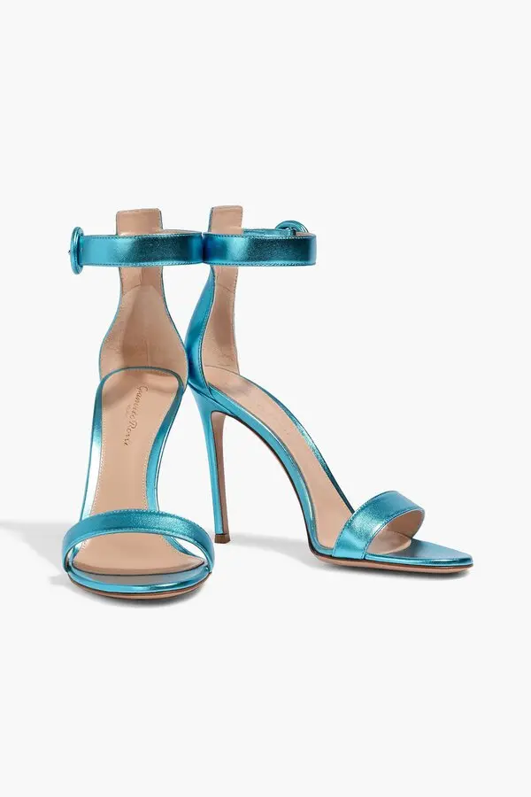GIANVITO ROSSI Portofino 105 Metallic Leather Sandals - Azure