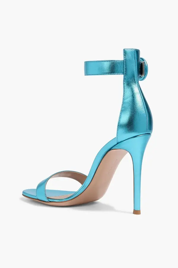 GIANVITO ROSSI Portofino 105 Metallic Leather Sandals - Azure