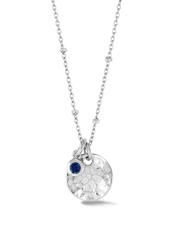 DOWER & HALL Hammered Disc Sapphire Pendant Necklace - Silver