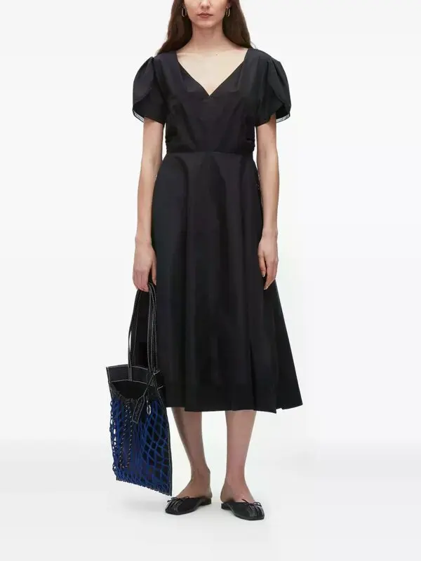 3.1 Phillip Lim Puff-sleeve V-neck Midi Dress - Black