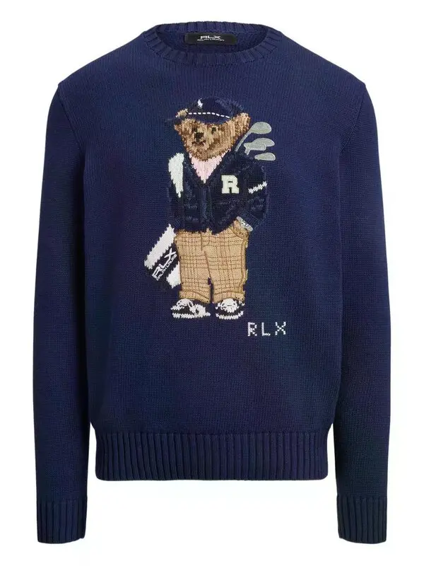 Rlx Ralph Lauren Polo Bear-embroidered Crew-neck Sweater - Blue