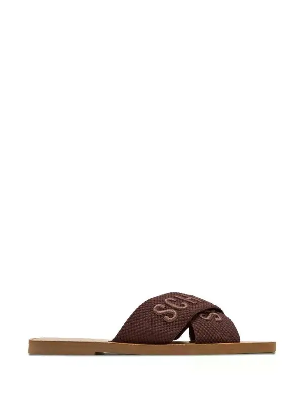 Schutz Cross-strap Embroidered Sandals - Brown