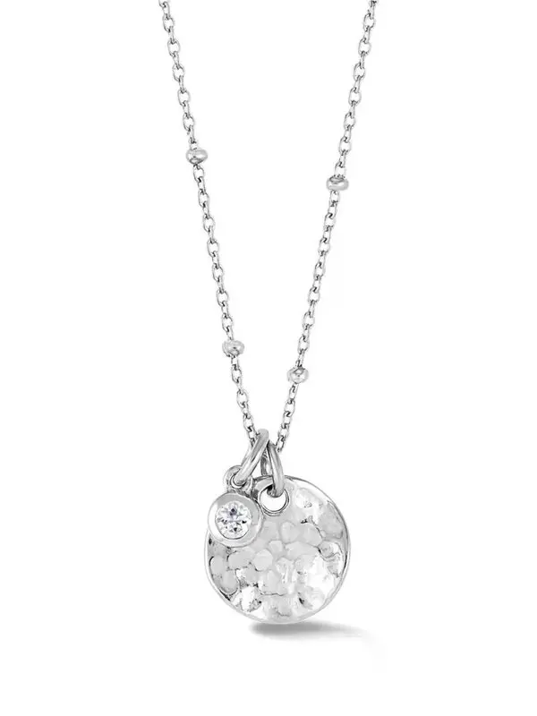 DOWER & HALL Hammered Disc White Sapphire Necklace - Silver