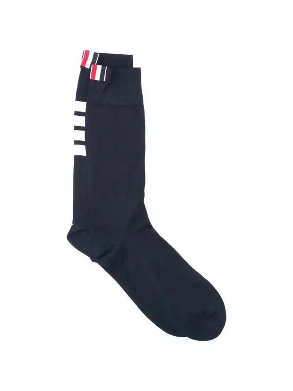 Thom Browne Lightweight Cotton Mid-calf Socks With 4-bar Detail - Blue