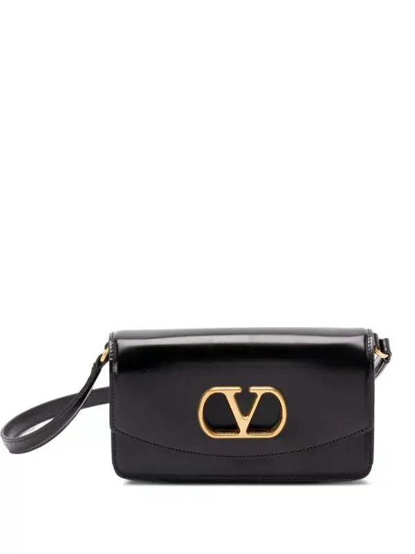 Valentino Garavani Vlogo Signature-plaque Leather Shoulder Bag - Black