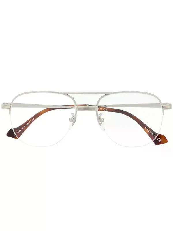 Gucci Double-bridge Pilot-frame Glasses - Silver