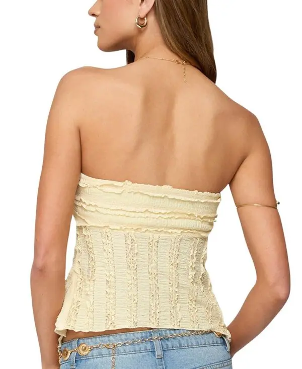 EDIKTED Textured Ruffle Split Front Strapless Top - Yellow