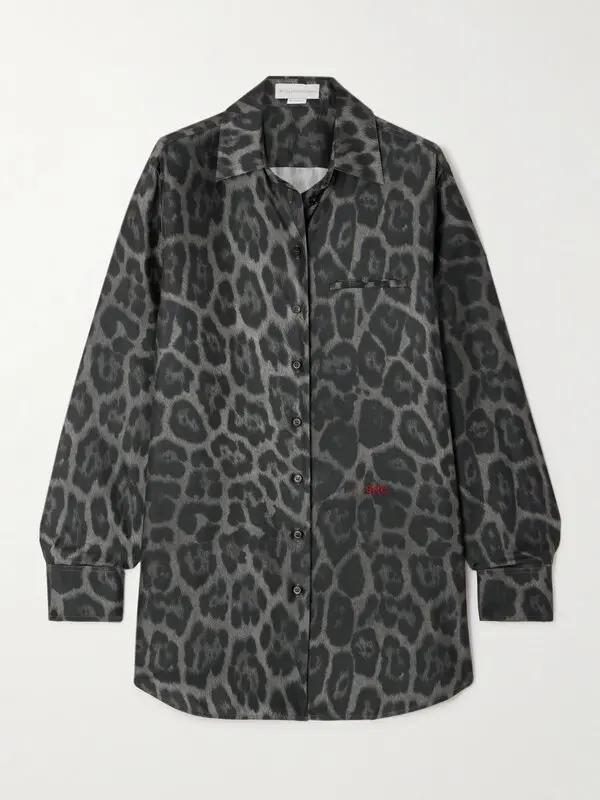 Stella McCartney Oversized Leopard-print Silk-satin Shirt - Gray