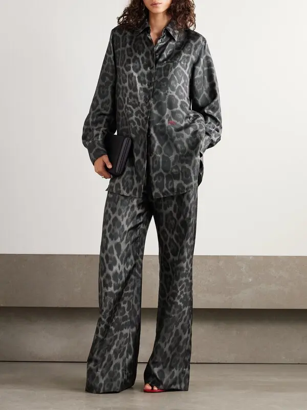 Stella McCartney Oversized Leopard-print Silk-satin Shirt - Gray