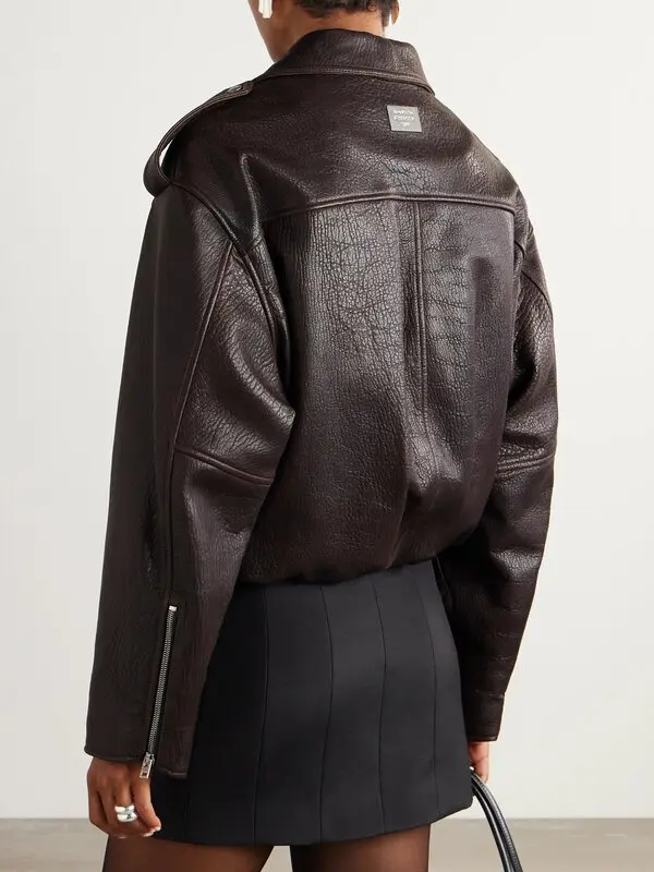 Acne Studios Gathered Textured-leather Biker Jacket - Brown