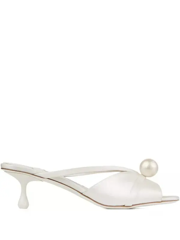 JIMMY CHOO 50mm Pearl-embellished Satin Mules - Neutrals