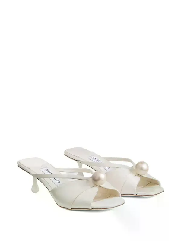 JIMMY CHOO 50mm Pearl-embellished Satin Mules - Neutrals
