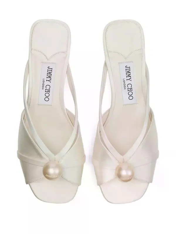 JIMMY CHOO 50mm Pearl-embellished Satin Mules - Neutrals