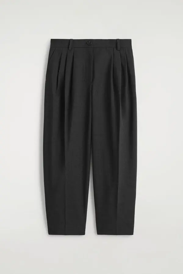 Cos Pleated Barrel-leg Wool Trousers - Gray