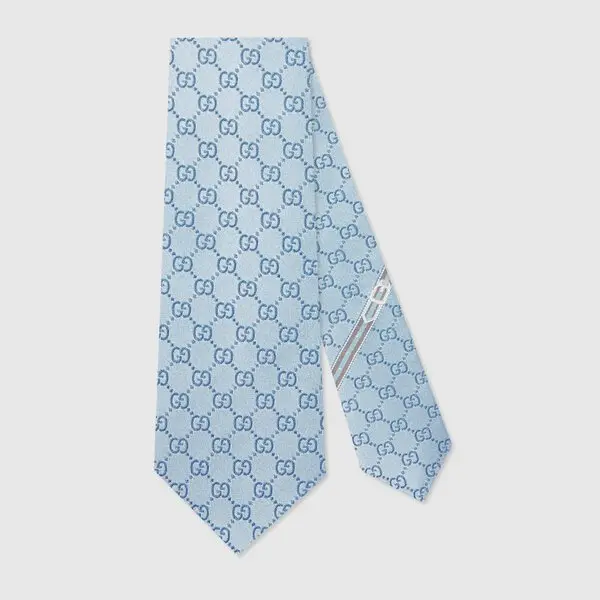 Gucci Gg Silk Jacquard Neck Tie - Blue