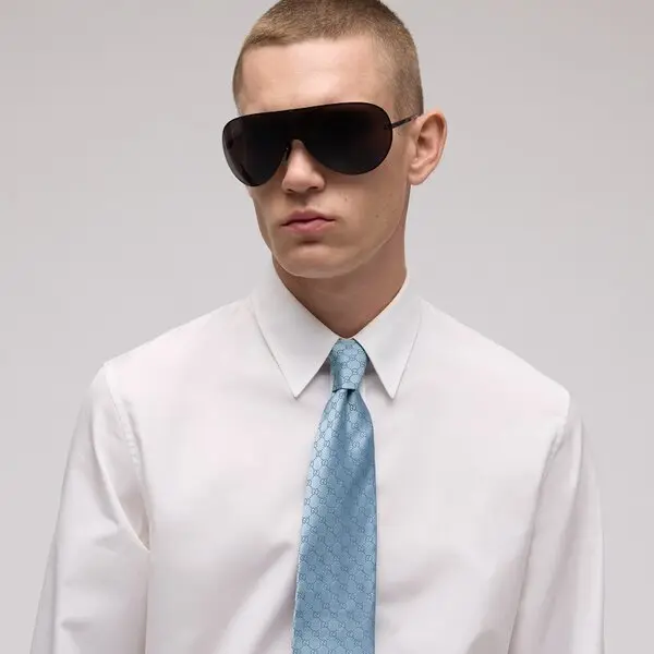 Gucci Gg Silk Jacquard Neck Tie - Blue