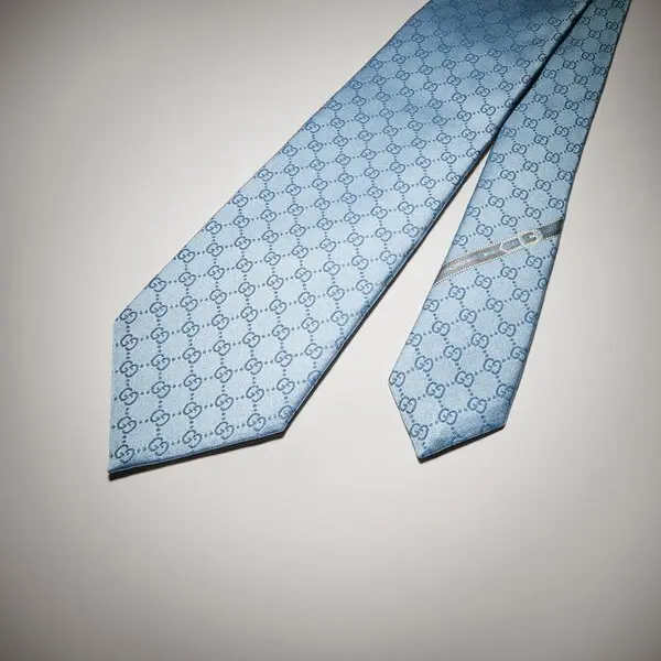 Gucci Gg Silk Jacquard Neck Tie - Blue