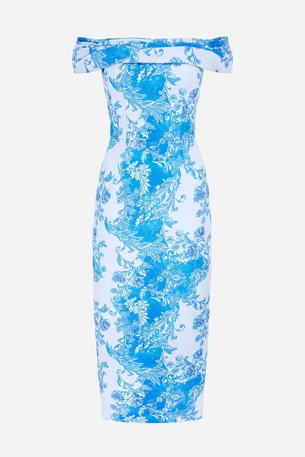 Emilia Wickstead Rochelle Floral Damask Taffeta Faille Dress - Blue |  Editorialist
