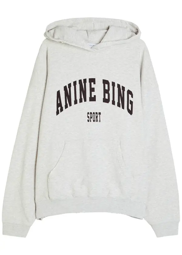 ANINE BING Harvey Cotton Hoodie With Distressed Finish - Grey