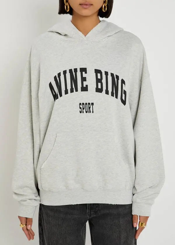 ANINE BING Harvey Cotton Hoodie With Distressed Finish - Grey