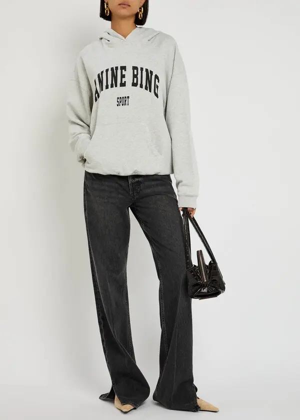 ANINE BING Harvey Cotton Hoodie With Distressed Finish - Grey