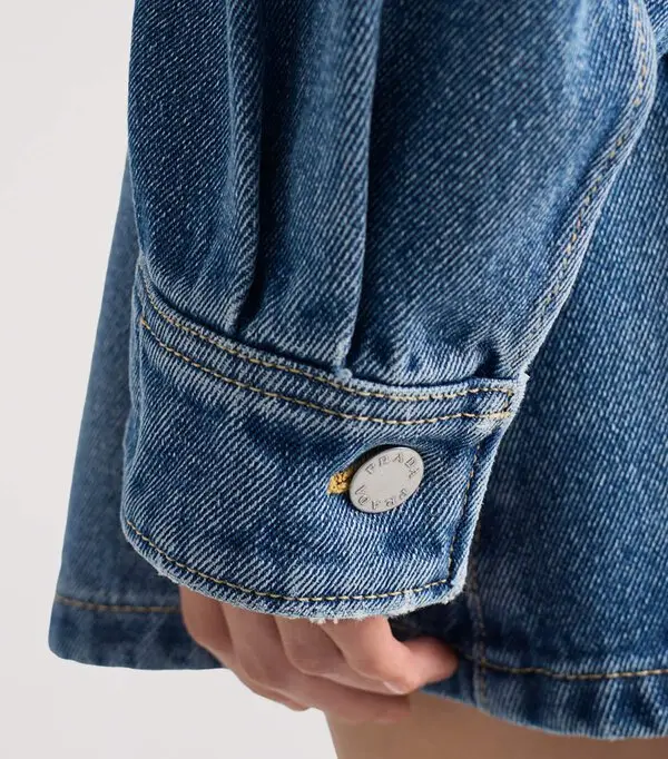 Prada Leather-collar Cropped Denim Jacket - Blue