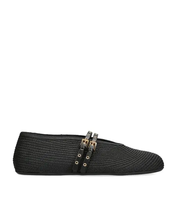 Alaïa Raffia And Leather Ballet Flats - Black