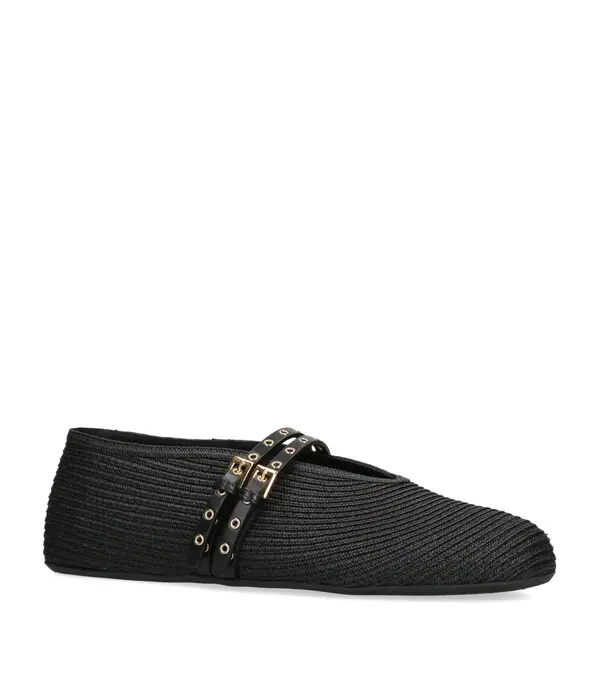 Alaïa Raffia And Leather Ballet Flats - Black