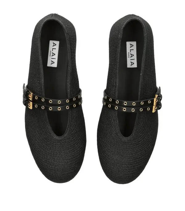 Alaïa Raffia And Leather Ballet Flats - Black