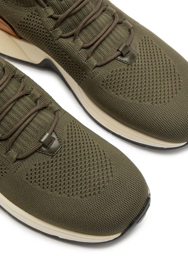 TOD'S Knitted Sneakers With Leather Accents - Green