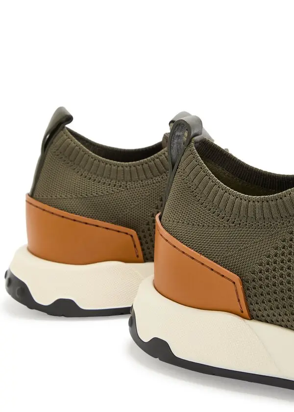 TOD'S Knitted Sneakers With Leather Accents - Green