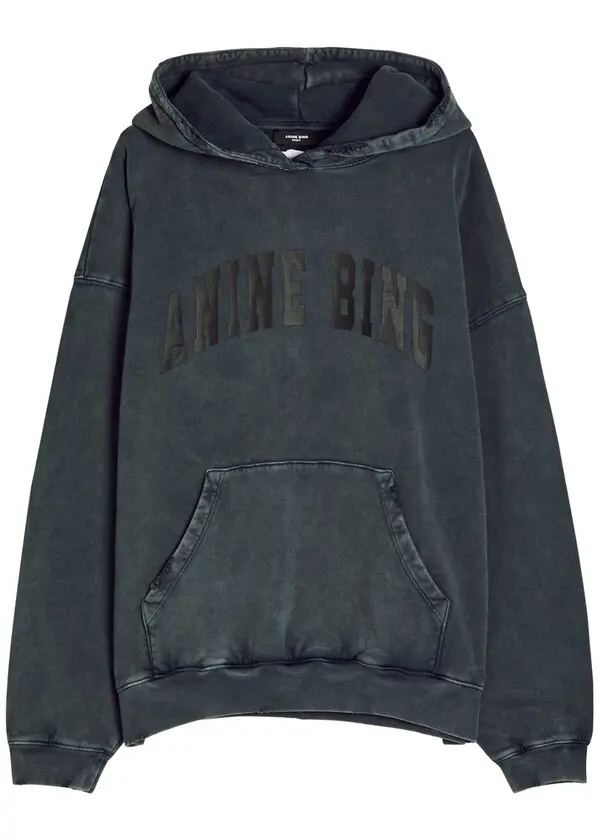 ANINE BING Harvey Hooded Cotton Sweatshirt - Black