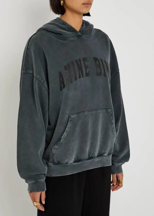 ANINE BING Harvey Hooded Cotton Sweatshirt - Black