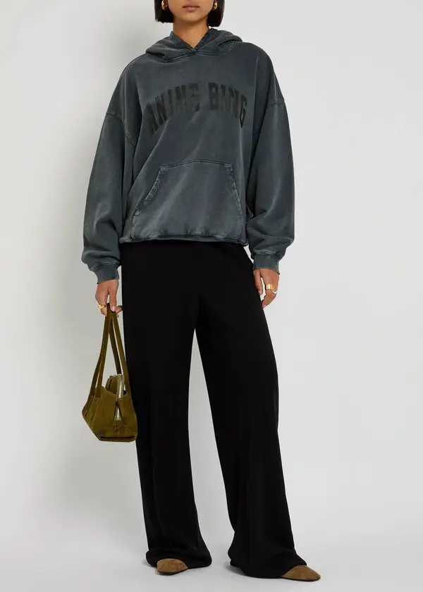 ANINE BING Harvey Hooded Cotton Sweatshirt - Black