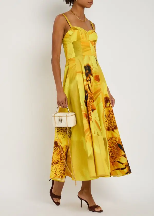 Tory Burch Printed Stretch-Cotton Poplin Midi Dress - Yellow | Editorialist