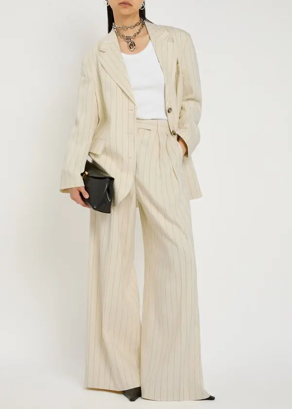 ANINE BING Pinstriped Wide-leg Trousers - Cream