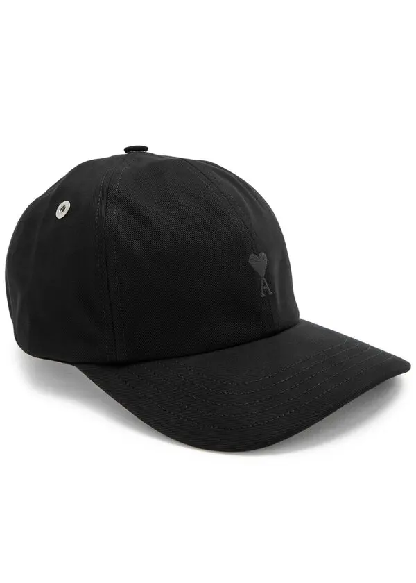 Ami Logo-embroidered Cotton-twill Cap - Black