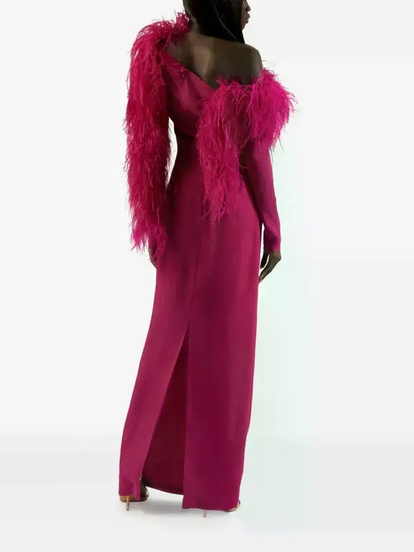 TALLER MARMO Feather-trimmed One-shoulder Dress