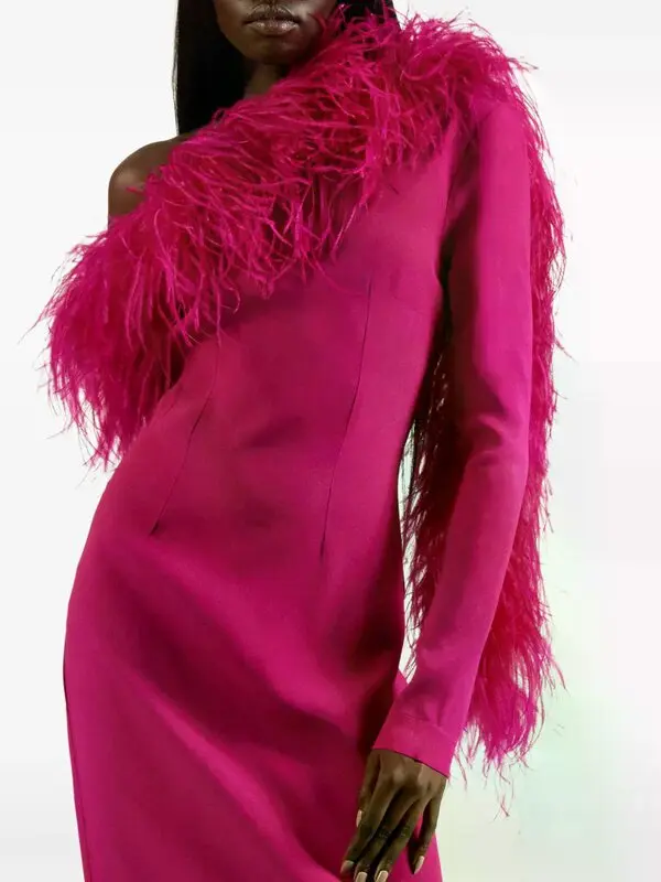 TALLER MARMO Feather-trimmed One-shoulder Dress