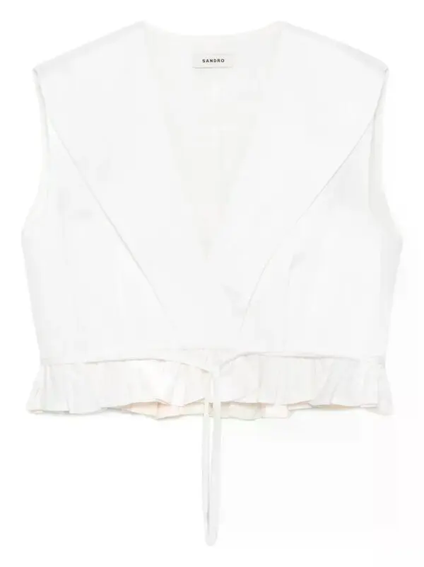 Sandro Ruffled V-neck Top - Neutrals