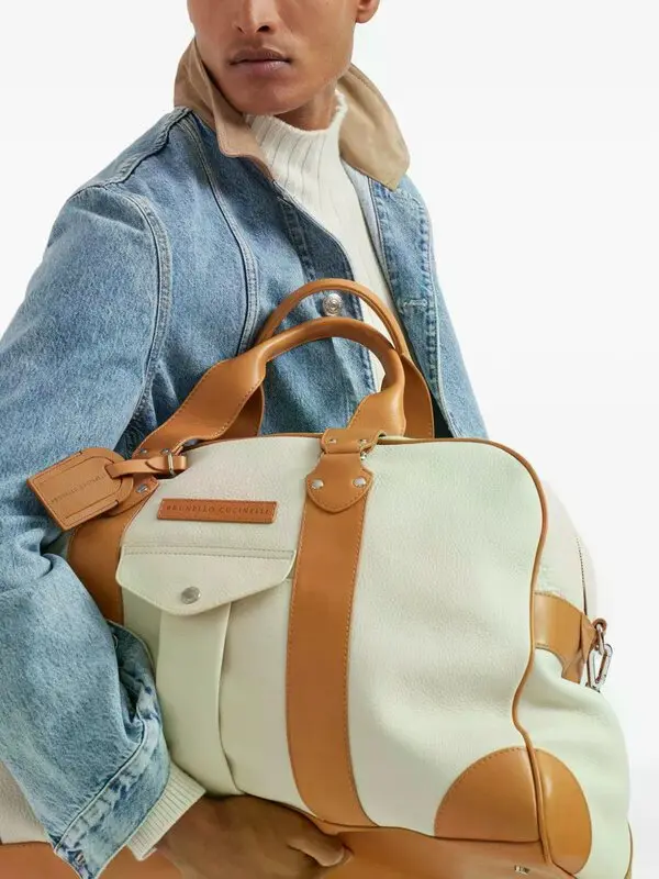 Brunello Cucinelli Leather-trimmed Street Bag - Neutrals