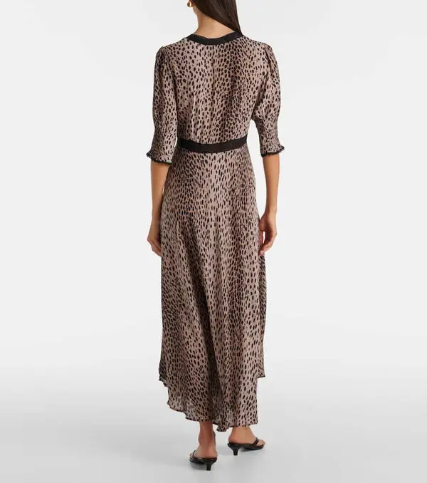 Rixo Amina Printed Crêpe De Chine Midi Dress - Brown