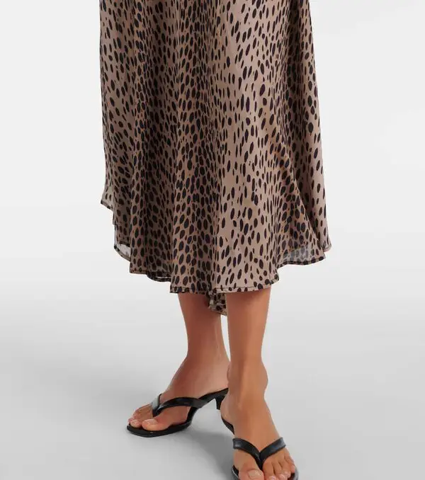 Rixo Amina Printed Crêpe De Chine Midi Dress - Brown