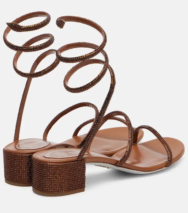 Rene Caovilla Cleo 40 Embellished Satin Sandals - Brown