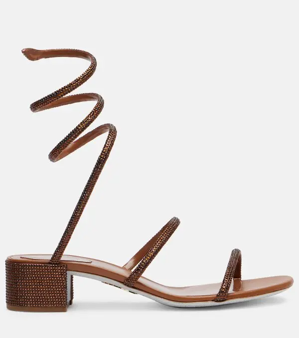 Rene Caovilla Cleo 40 Embellished Satin Sandals - Brown