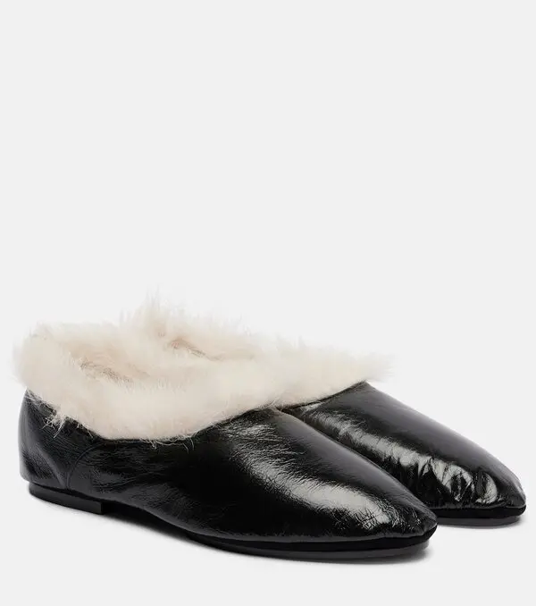 JIL SANDER Shearling-trimmed Leather Slip-on Shoes