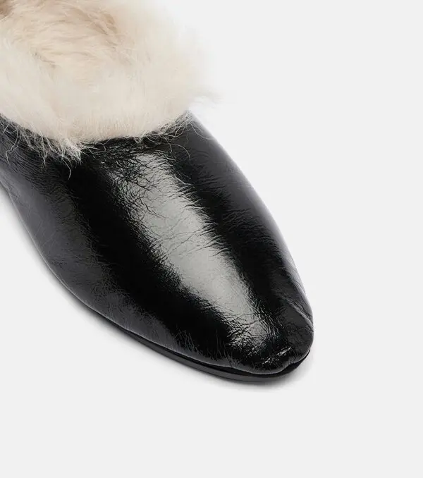 JIL SANDER Shearling-trimmed Leather Slip-on Shoes