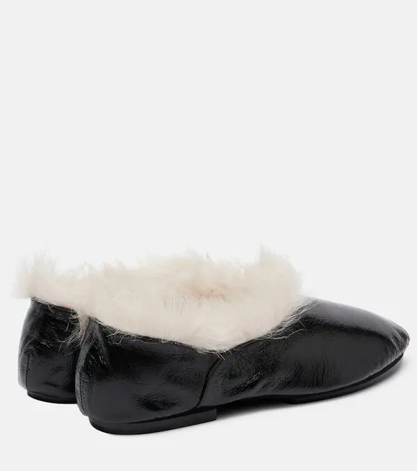 JIL SANDER Shearling-trimmed Leather Slip-on Shoes