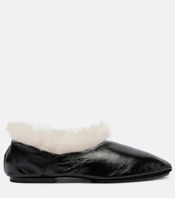 JIL SANDER Shearling-trimmed Leather Slip-on Shoes