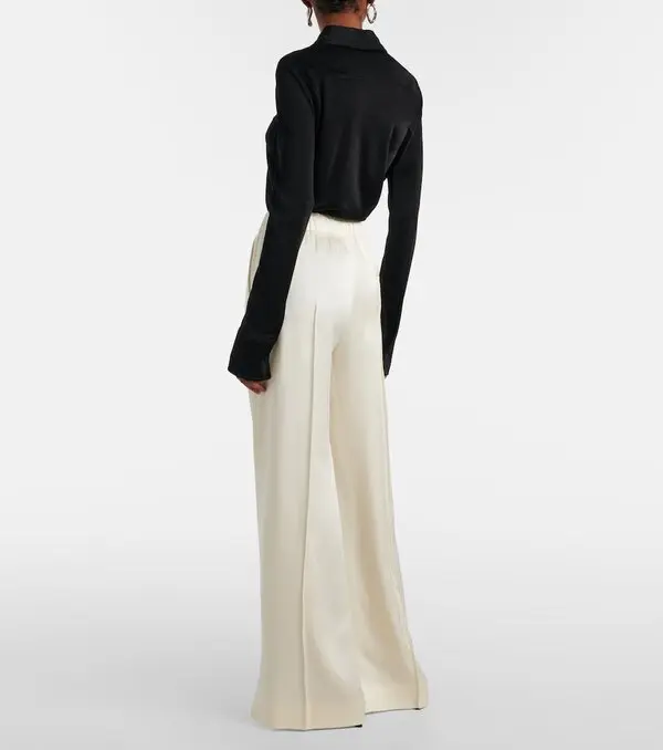 JIL SANDER Gathered Wide-leg Satin Pants - White